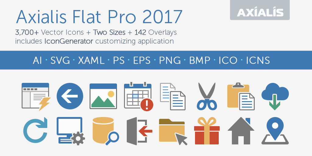 Flat Pro Vector Icons for Developers — 25 Sets, 3,970 Icons + 142 Overlays